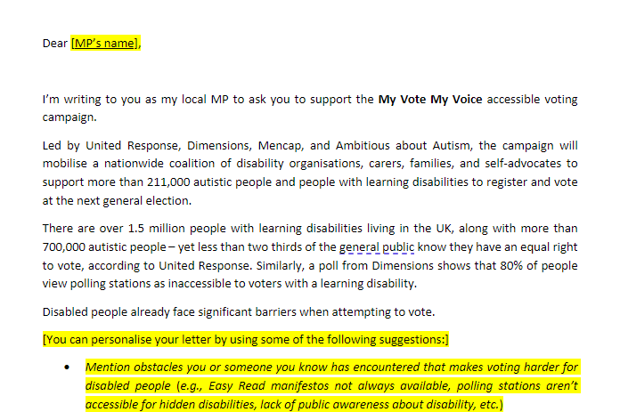 My Vote My Voice: letter to your MP template – My Vote My Voice