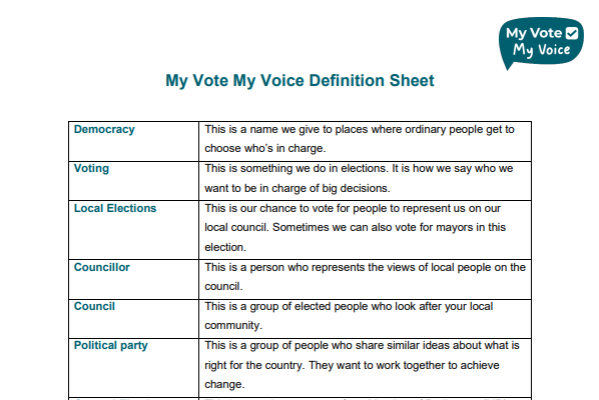My Vote My Voice – political terms definition sheet – My Vote My Voice